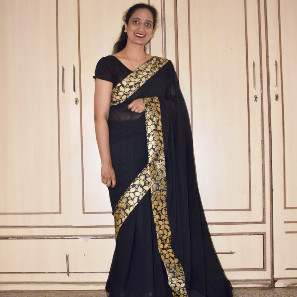 Pure Black Georgette Saree – Tusha designs